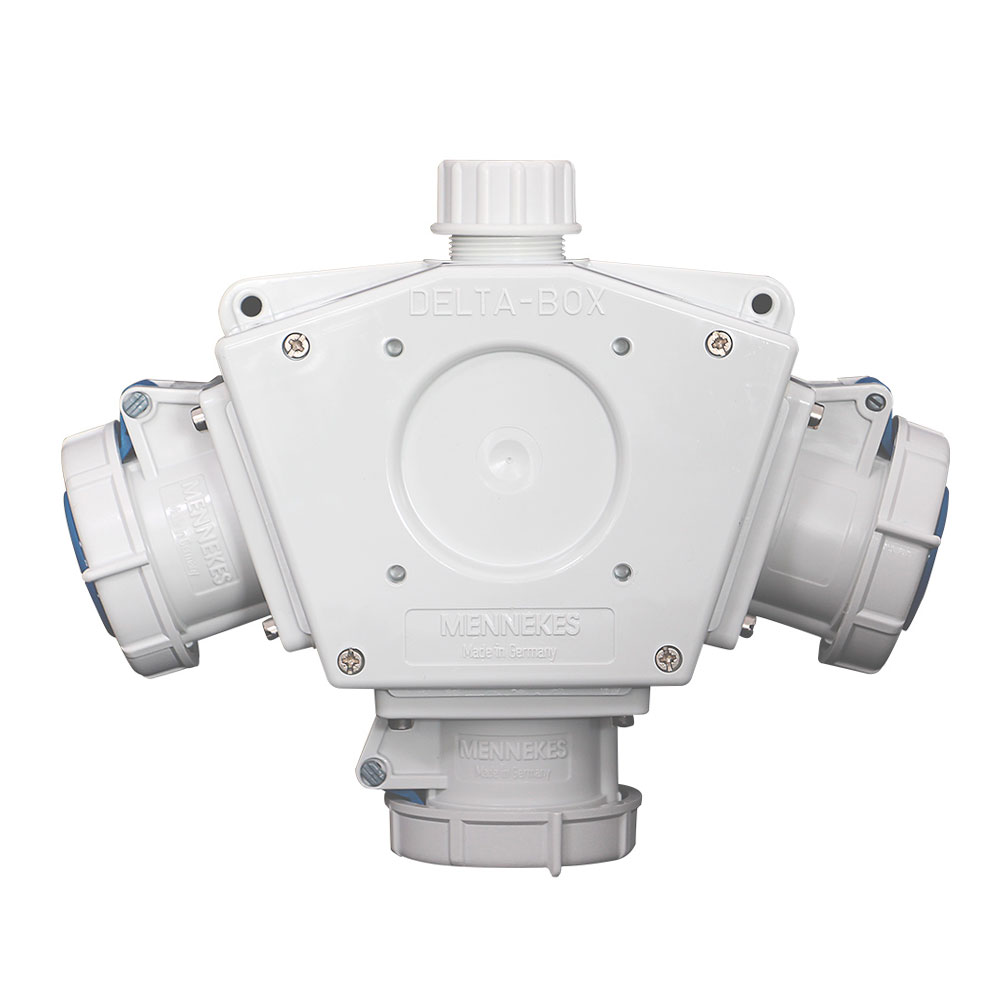 ELECCON | TOMA TRIPLE AEREO 16AMP 2P+T 250V AZUL 6H IP67 (DELTA BOX)