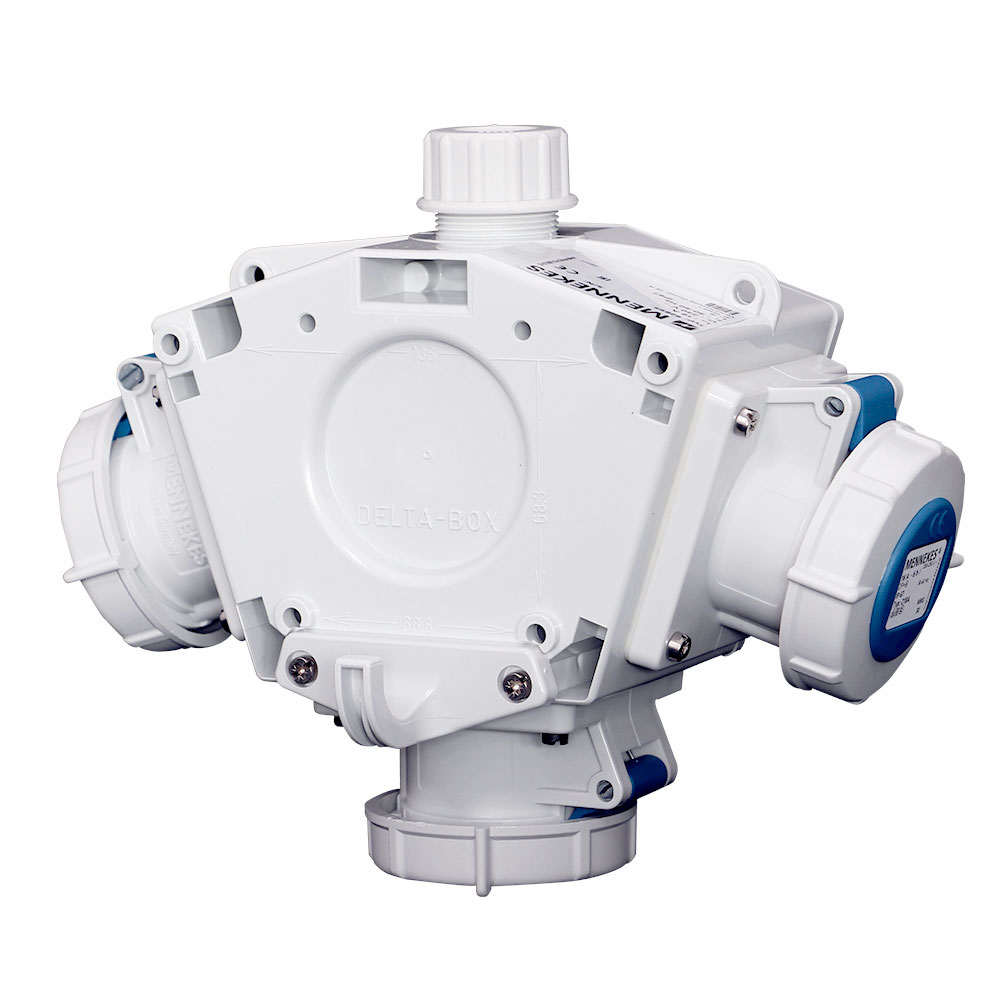 ELECCON | TOMA TRIPLE AEREO 16AMP 2P+T 250V AZUL 6H IP67 (DELTA BOX)